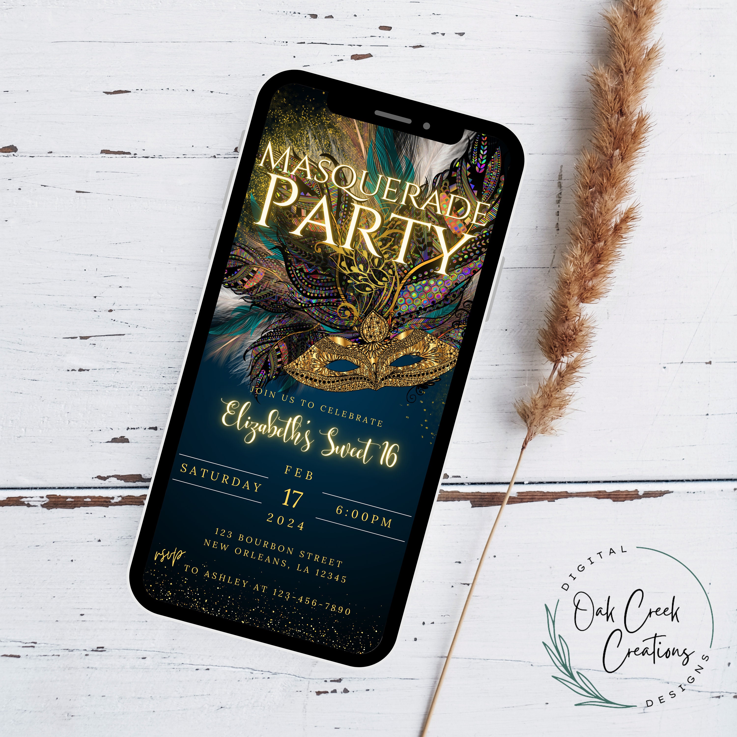 Editable Masquerade Party Invitation Template, Mobile Invite ...