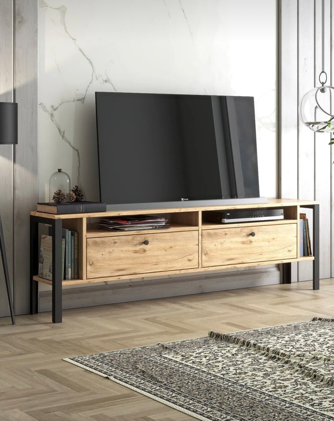 Metal Leg Tv Unit Atlantic Pine / Black - Etsy