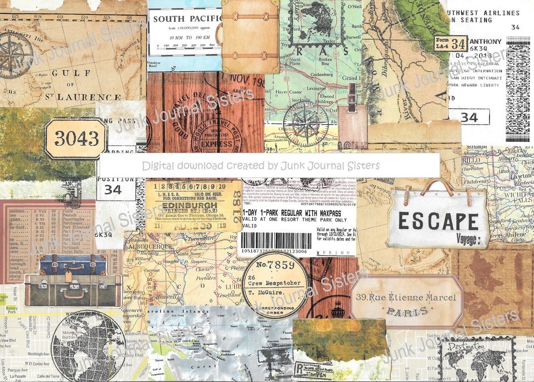 Junk Journal Master Board PRINTABLE - Travel Themed - Etsy