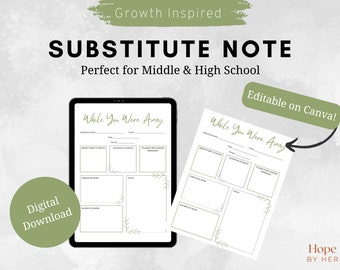 Editable Note From the Substitute Teacher Modern Greenery - Etsy