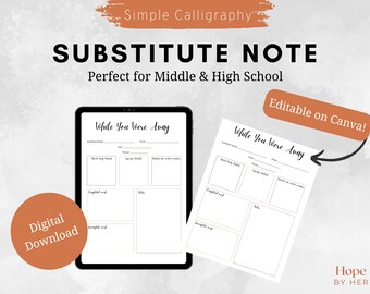 Editable Note From the Substitute Teacher Modern Greenery - Etsy