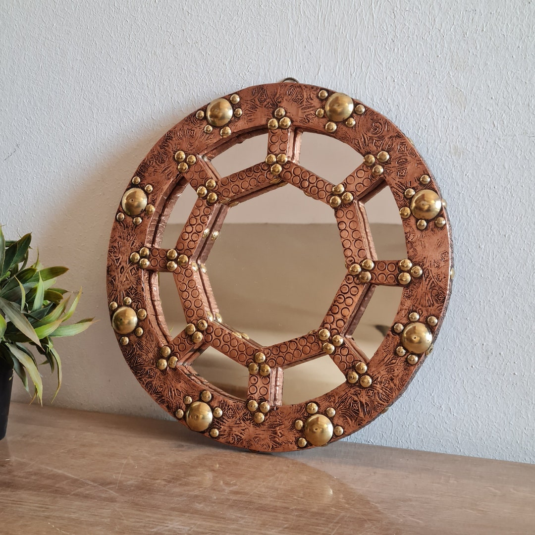 Round Antique Vanity Mirror Aged Copper Frame - Etsy