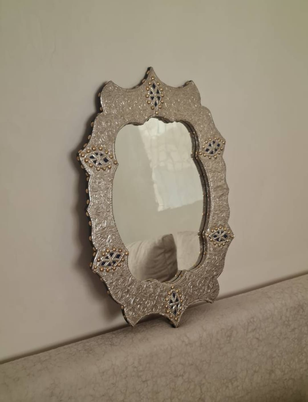 Silver Wall Mirror Antique Silver Framed Mirror Handcrafted Bathroom ...