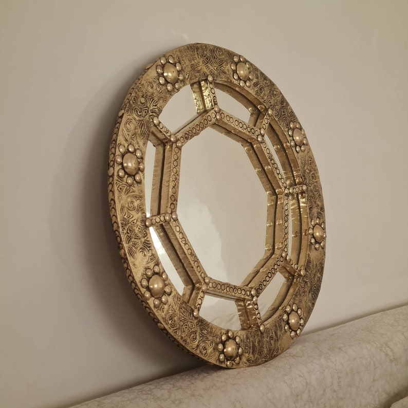 Round Antique Vanity Mirror Aged Brass Frame - Etsy