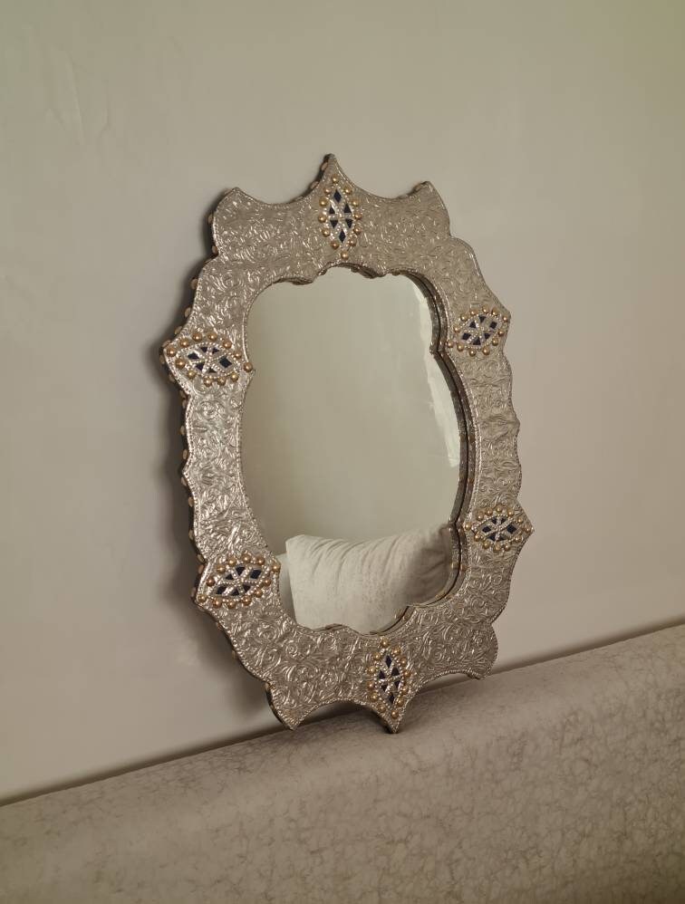 Silver Wall Mirror Antique Silver Framed Mirror Handcrafted Bathroom ...