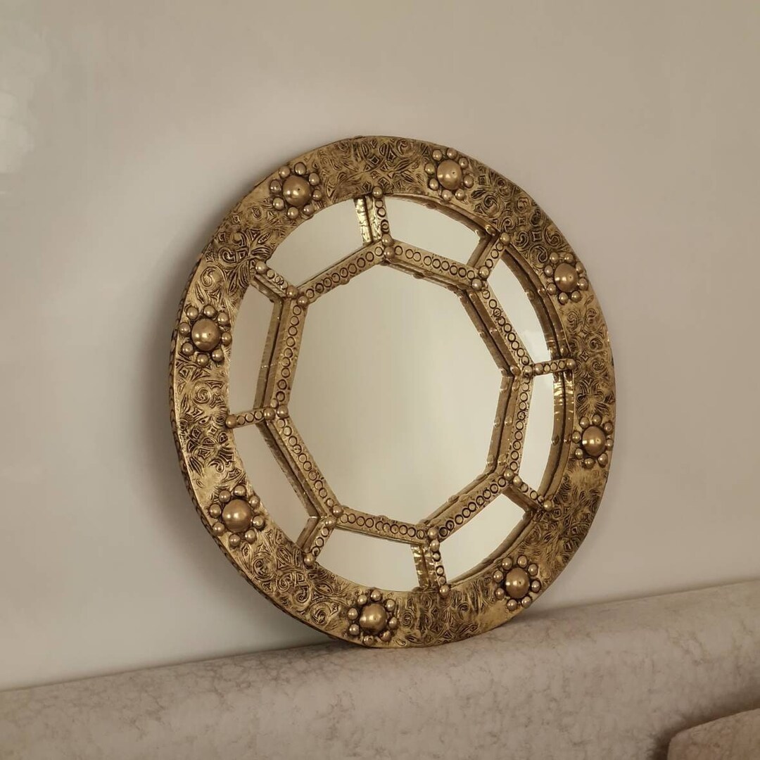 Round Antique Vanity Mirror Aged Brass Frame - Etsy