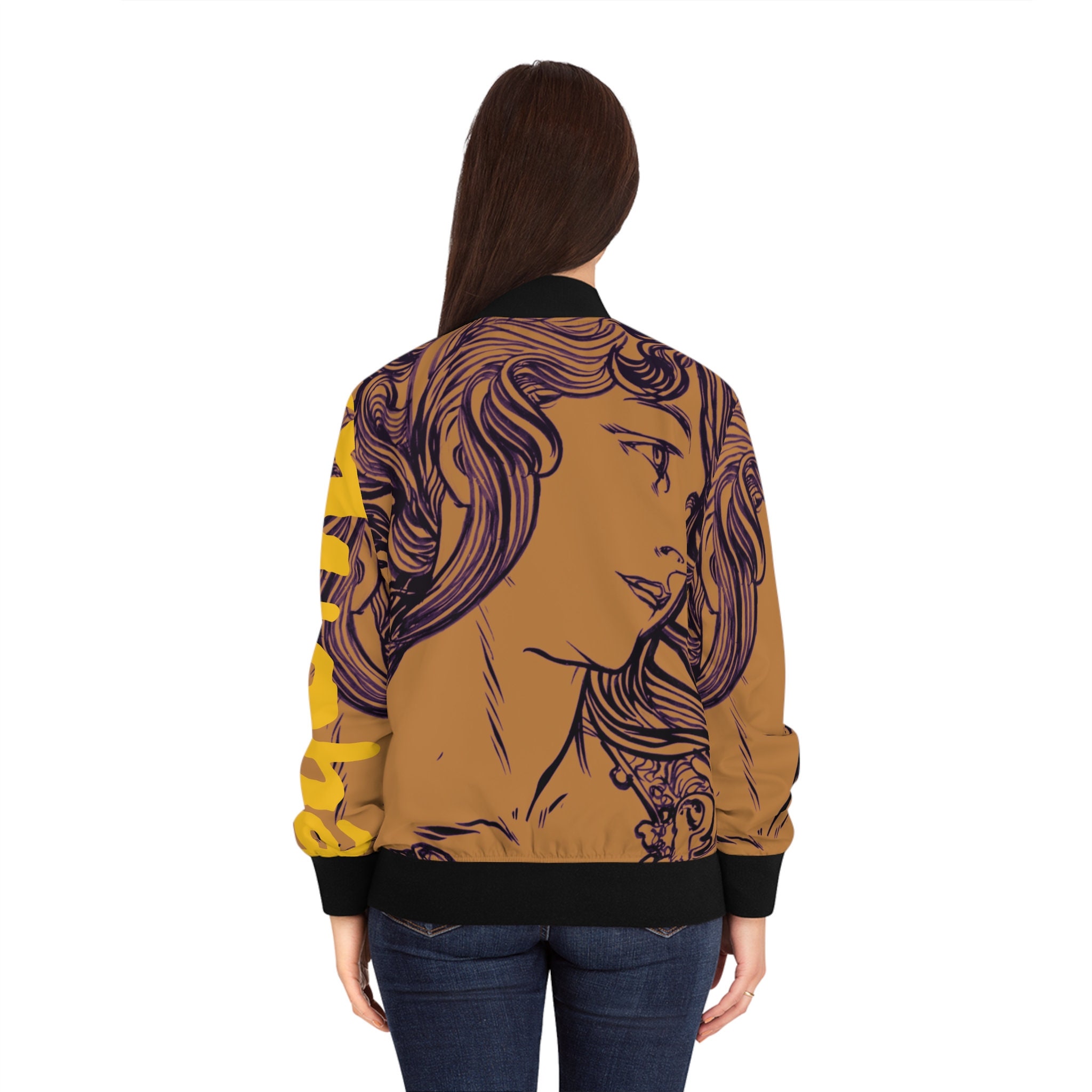 Illustrated Bomber All Over Print Alphonse Mucha Gold and Green ...