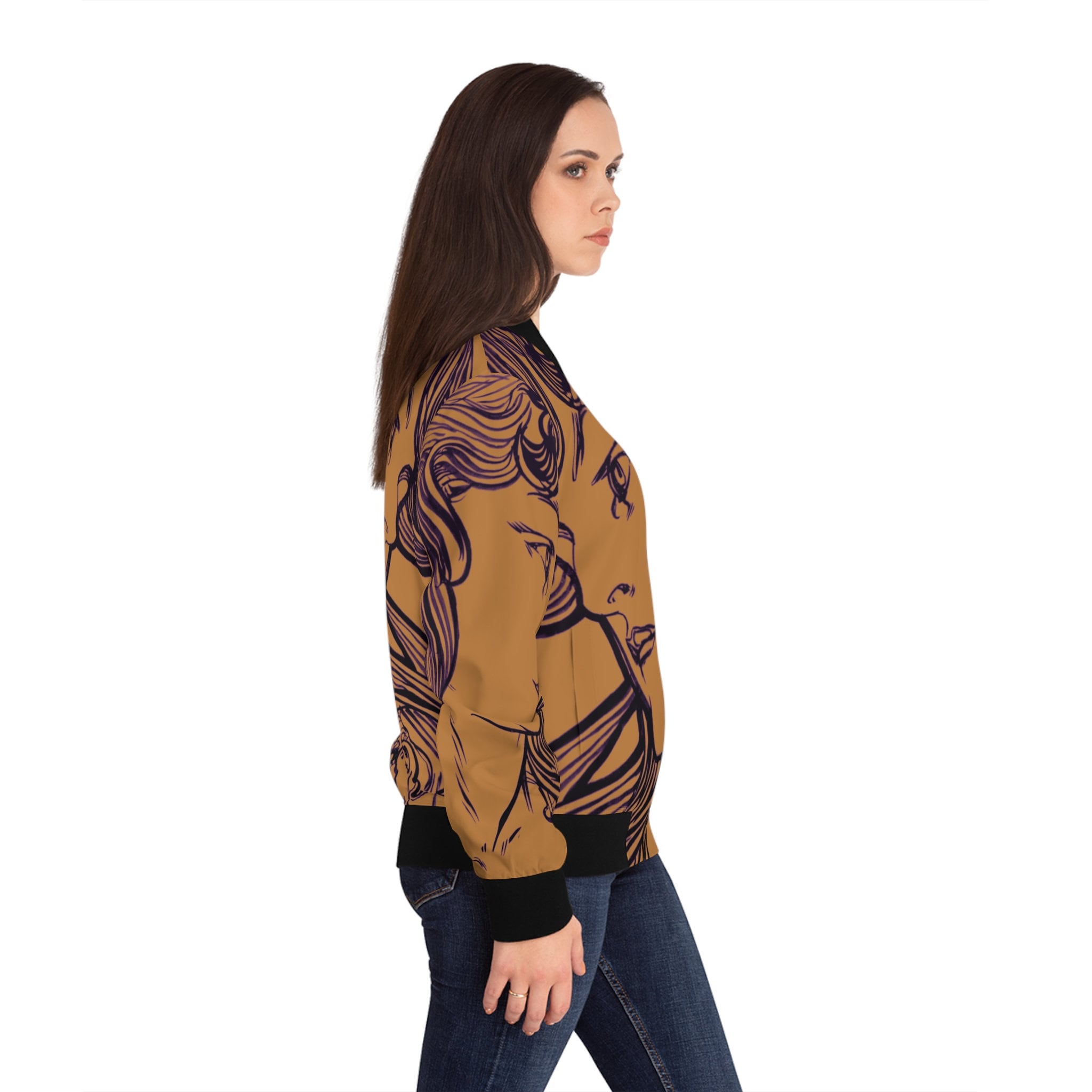 Illustrated Bomber All Over Print Alphonse Mucha Gold and Green ...