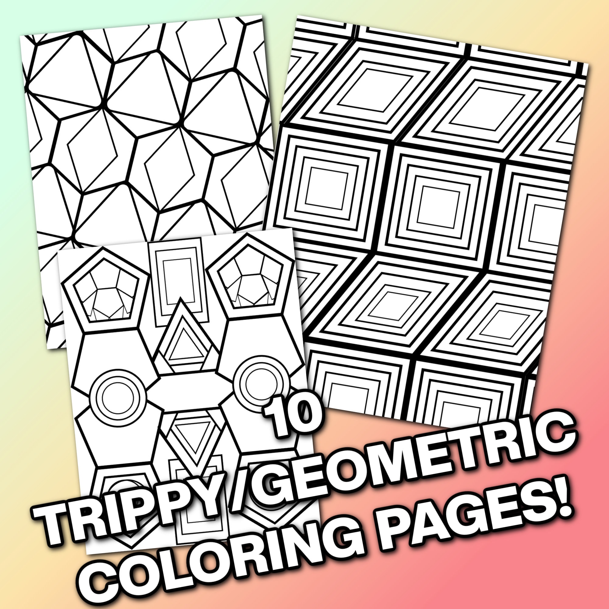 10 Trippy/geometric Coloring Pages | Adult Coloring Sheets | Satisfying ...