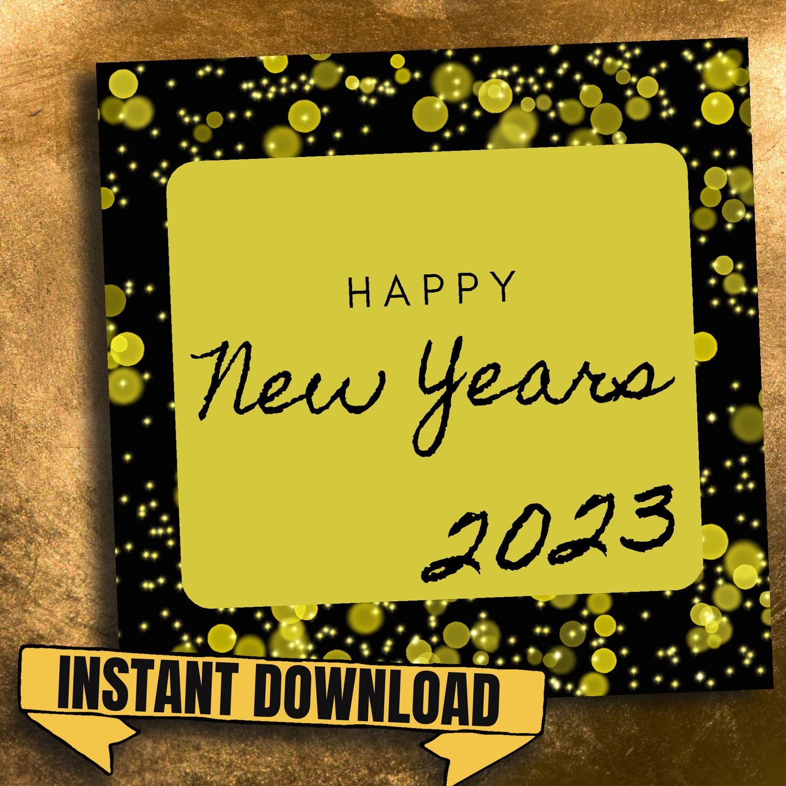 Happy New Years Card | 2023 Seasonal New Years Card | Black and Yellow ...