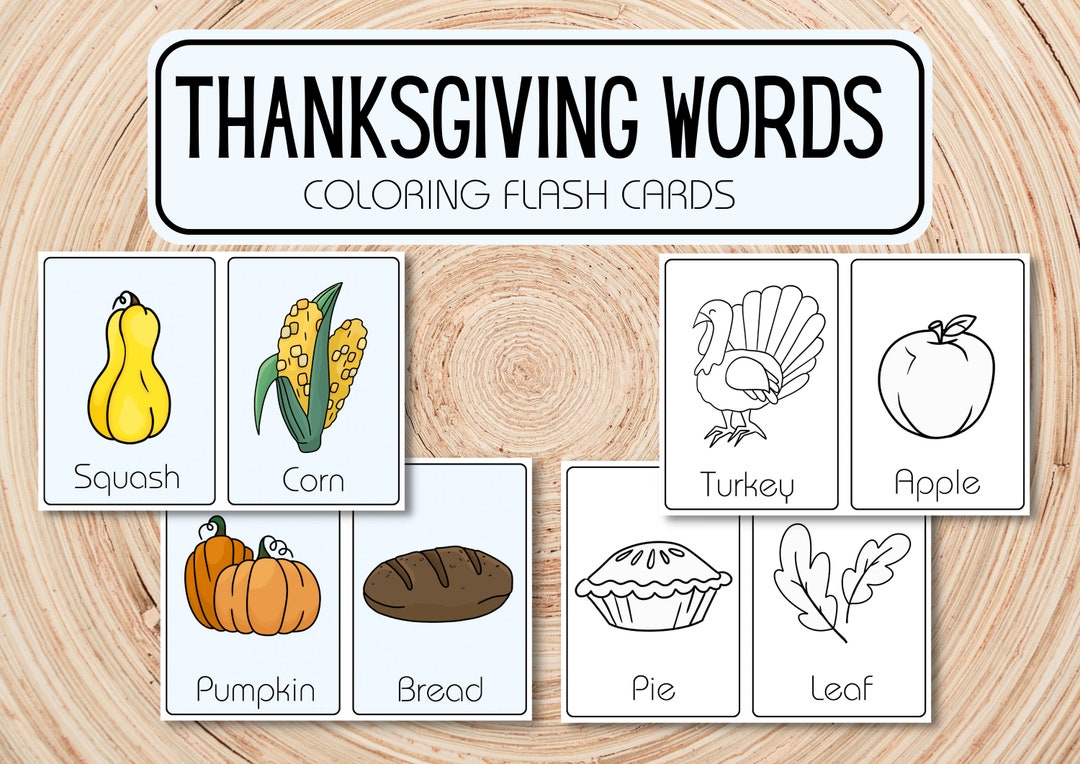Printable Thanksgiving Word Flash Cards (coloring & Colored Versions ...