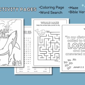 Jonah and the Whale Activity Pages | Coloring, Maze, Word Search, Bible ...