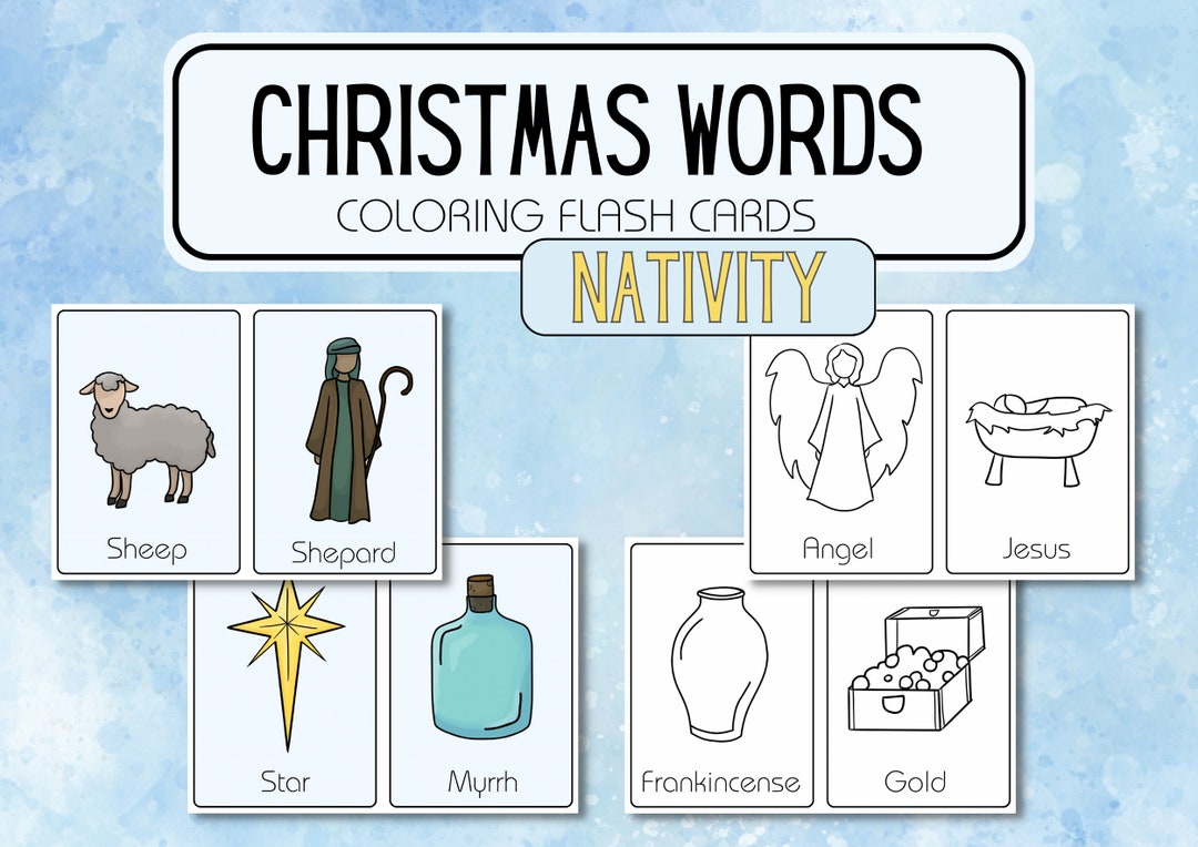 Christmas Nativity Words Flash Cards coloring & Colored Versions - Etsy