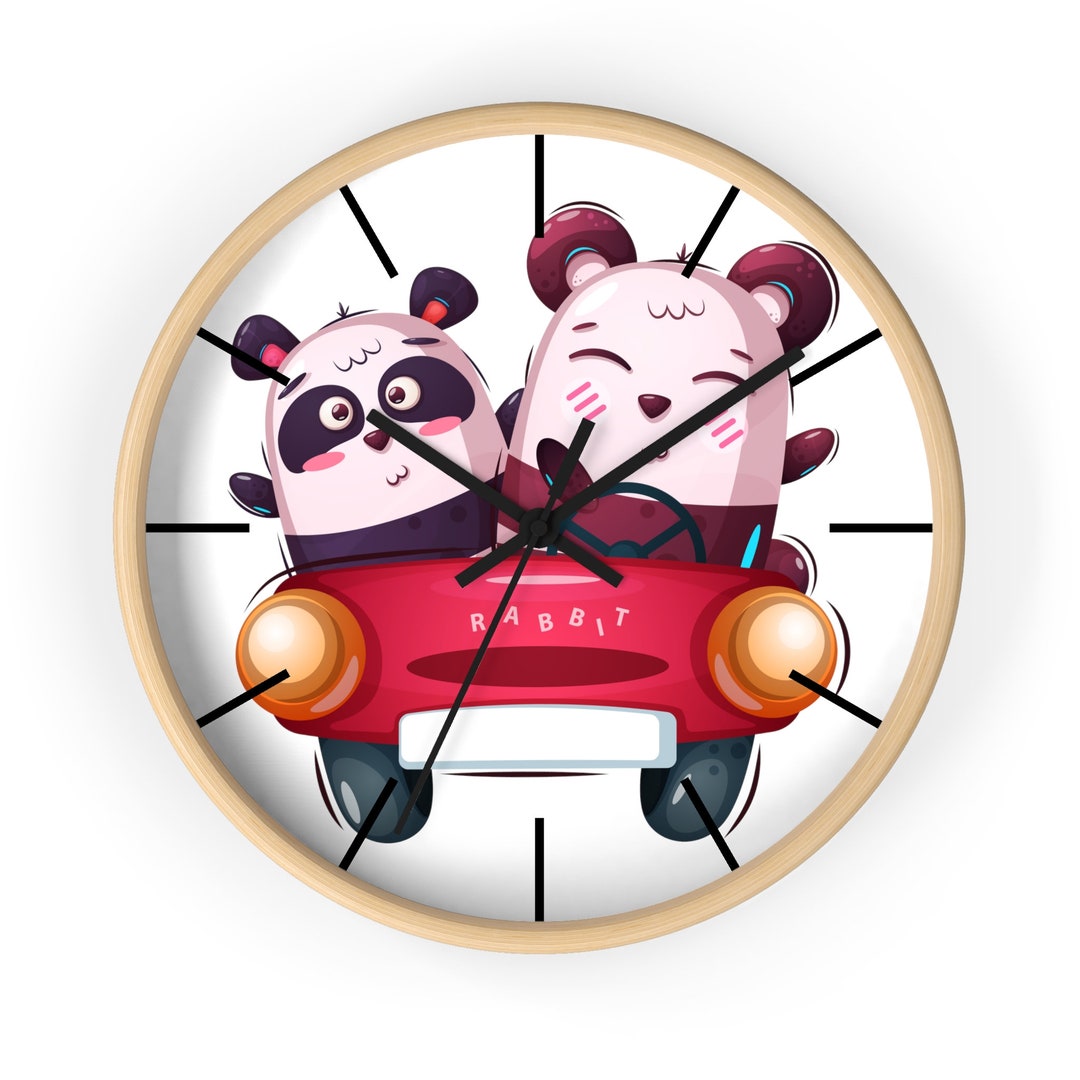Wall Clock With Animals 10. Kids Wall Clock Bear in Car Clock Cat on ...