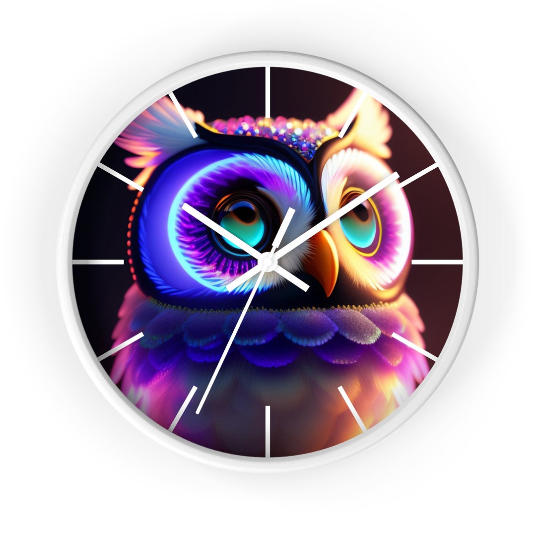 Neon Owl Wall Clock 10. Nature, Wildlife, Colorful, Vibrant, Modern ...
