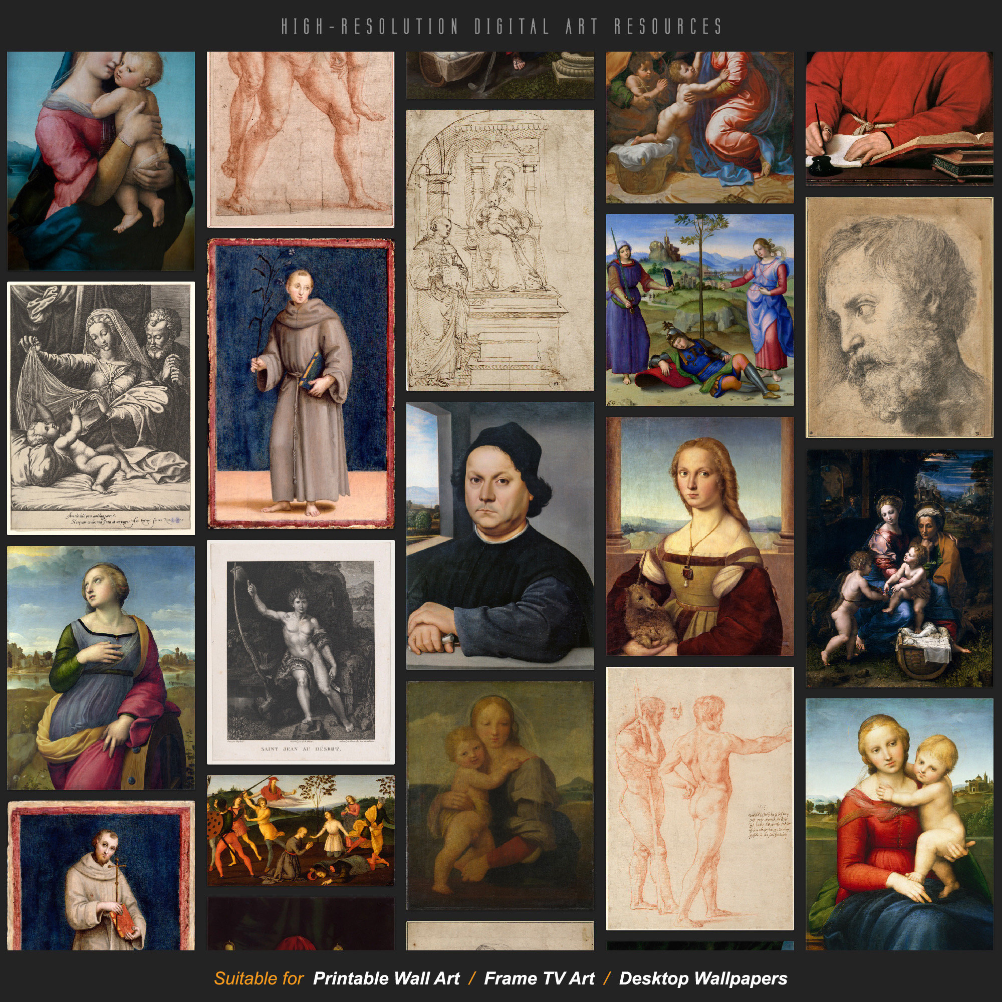 100 Raphael Famous Paintings Collection High-resolution Digital Art ...