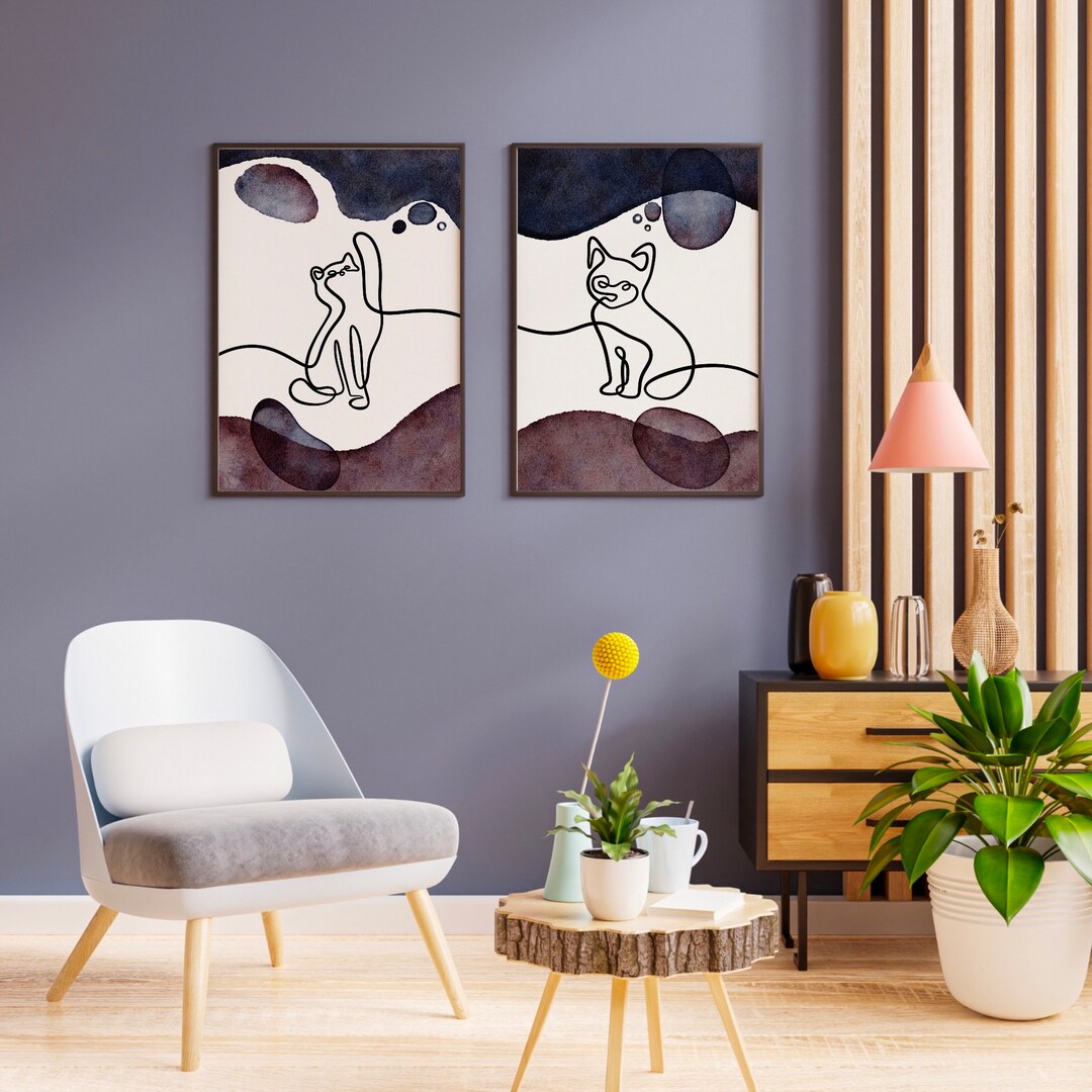 Cat Line Art Print Animal Line Wall Art Abstract Cat Line - Etsy