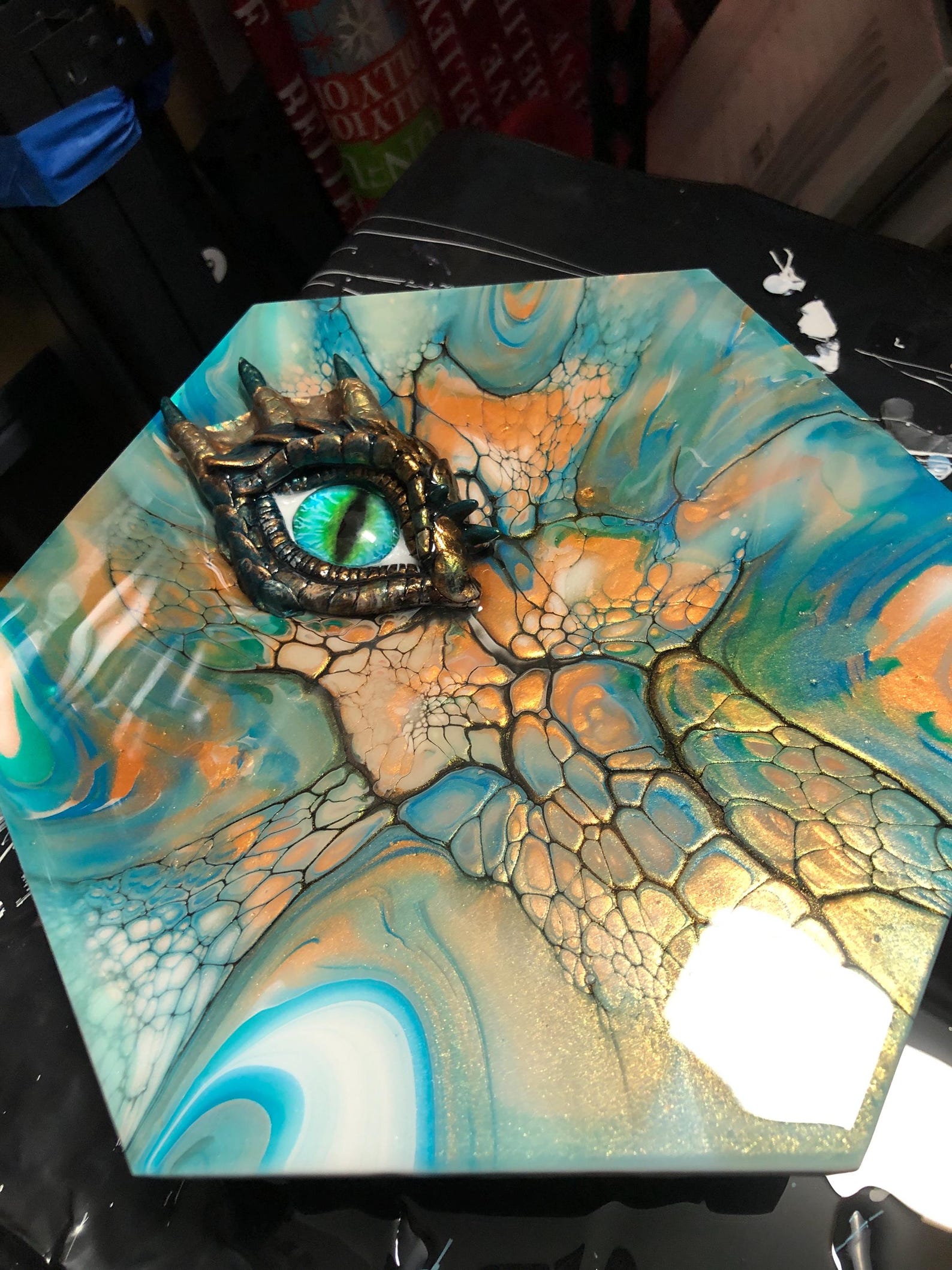 Stunning 10” Hexagon Tile With Acrylic Pour Paint Bloom and Hand ...