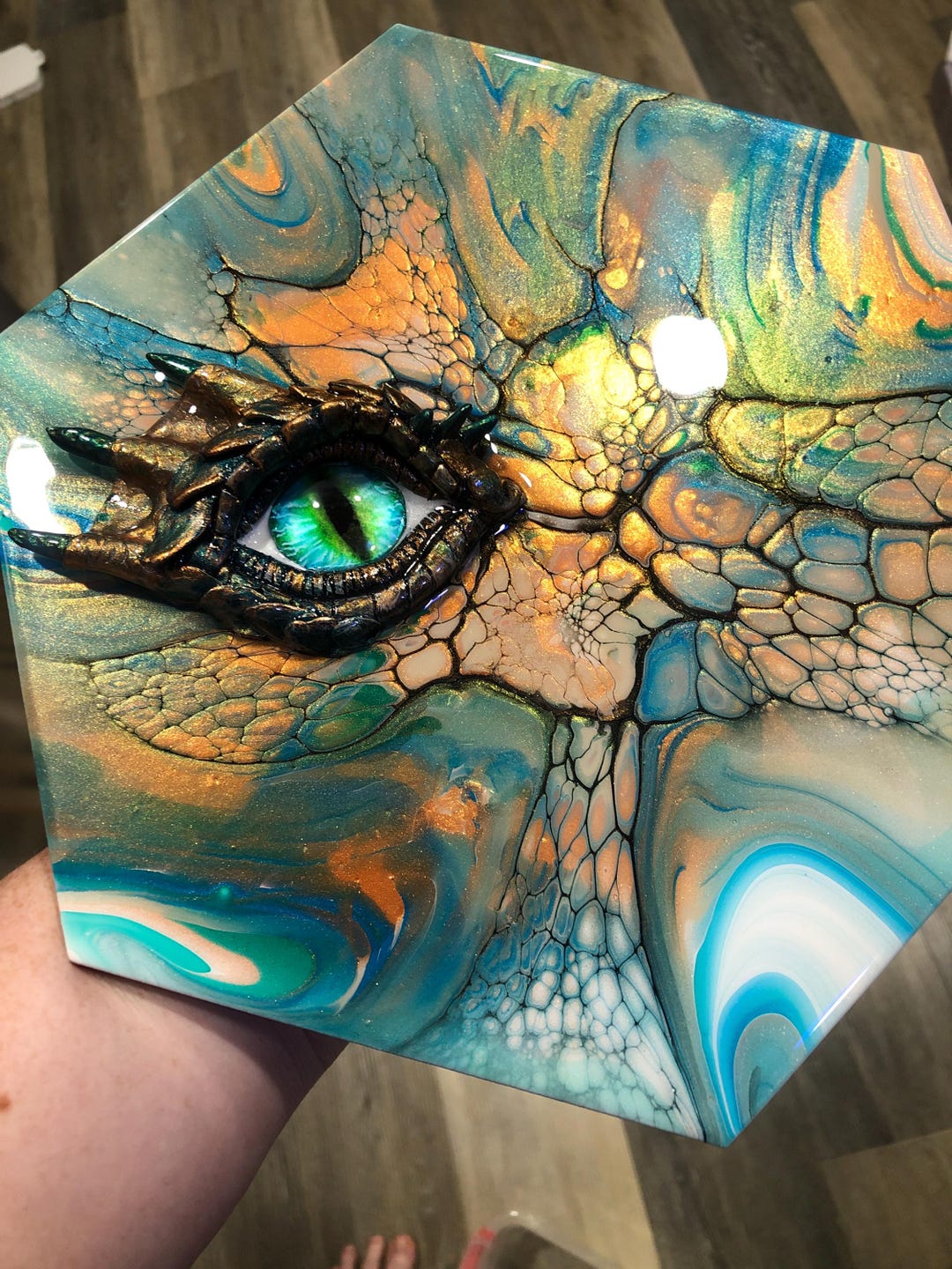 Stunning 10” Hexagon Tile With Acrylic Pour Paint Bloom and Hand ...