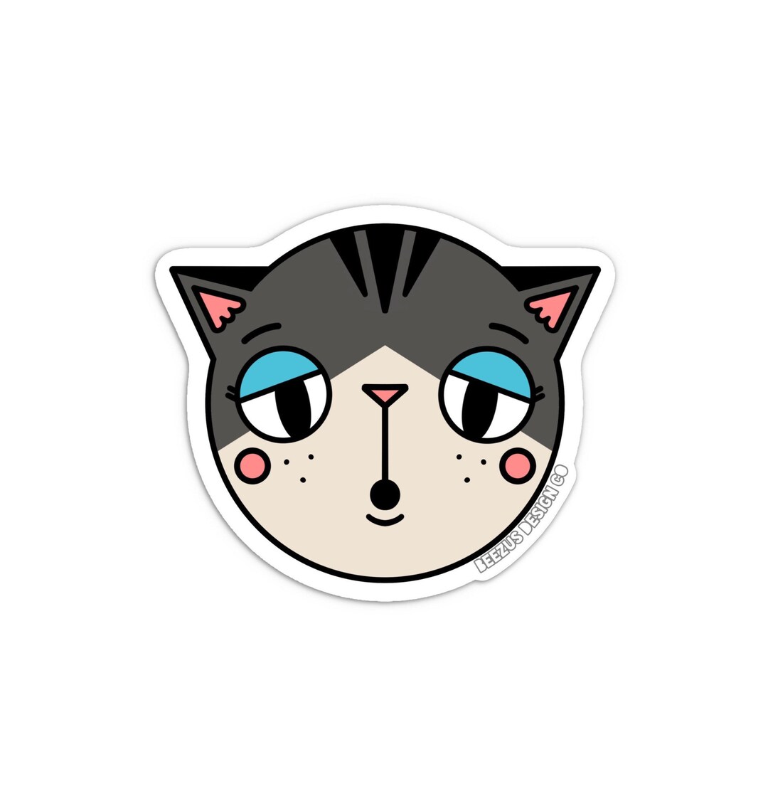 Ditzy Grey Tuxedo Tabby Cat Premium Waterproof Vinyl Die Cut Cat