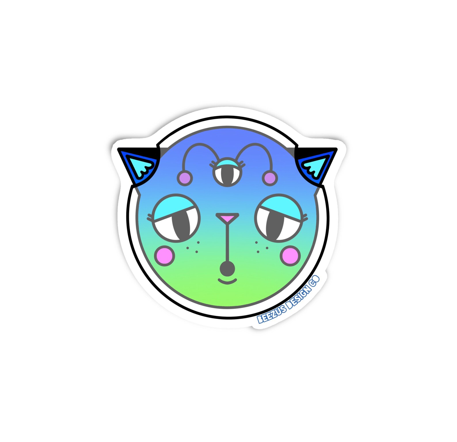 Blue and Neon Green Gradient Ombré Space Alien Kitty Premium Waterproof ...