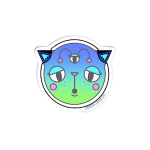 Blue and Neon Green Gradient Ombré Space Alien Kitty Premium Waterproof ...