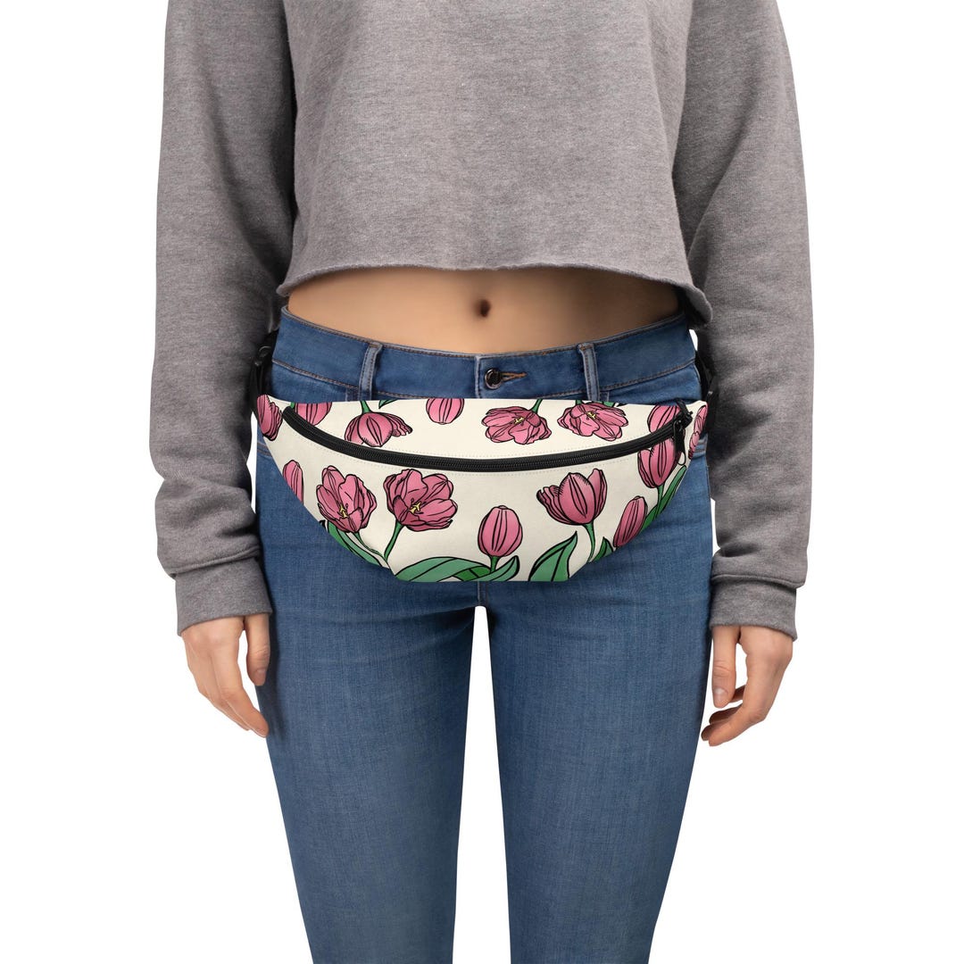 Pink Watercolor Tulip Belt Bag With Hidden Pocket - Etsy