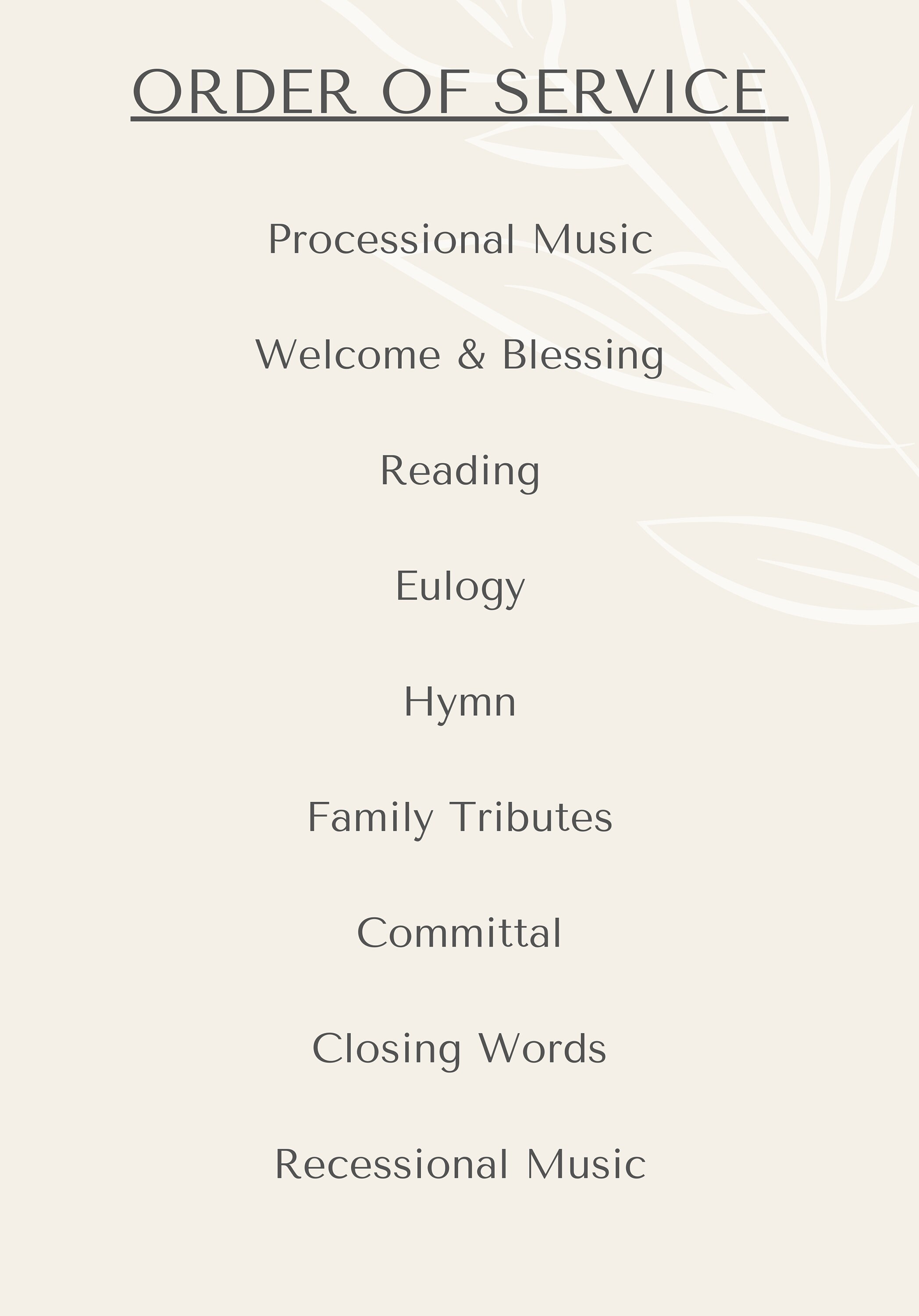 Elegant Cream Orders of Service Order of Service Template - Etsy UK