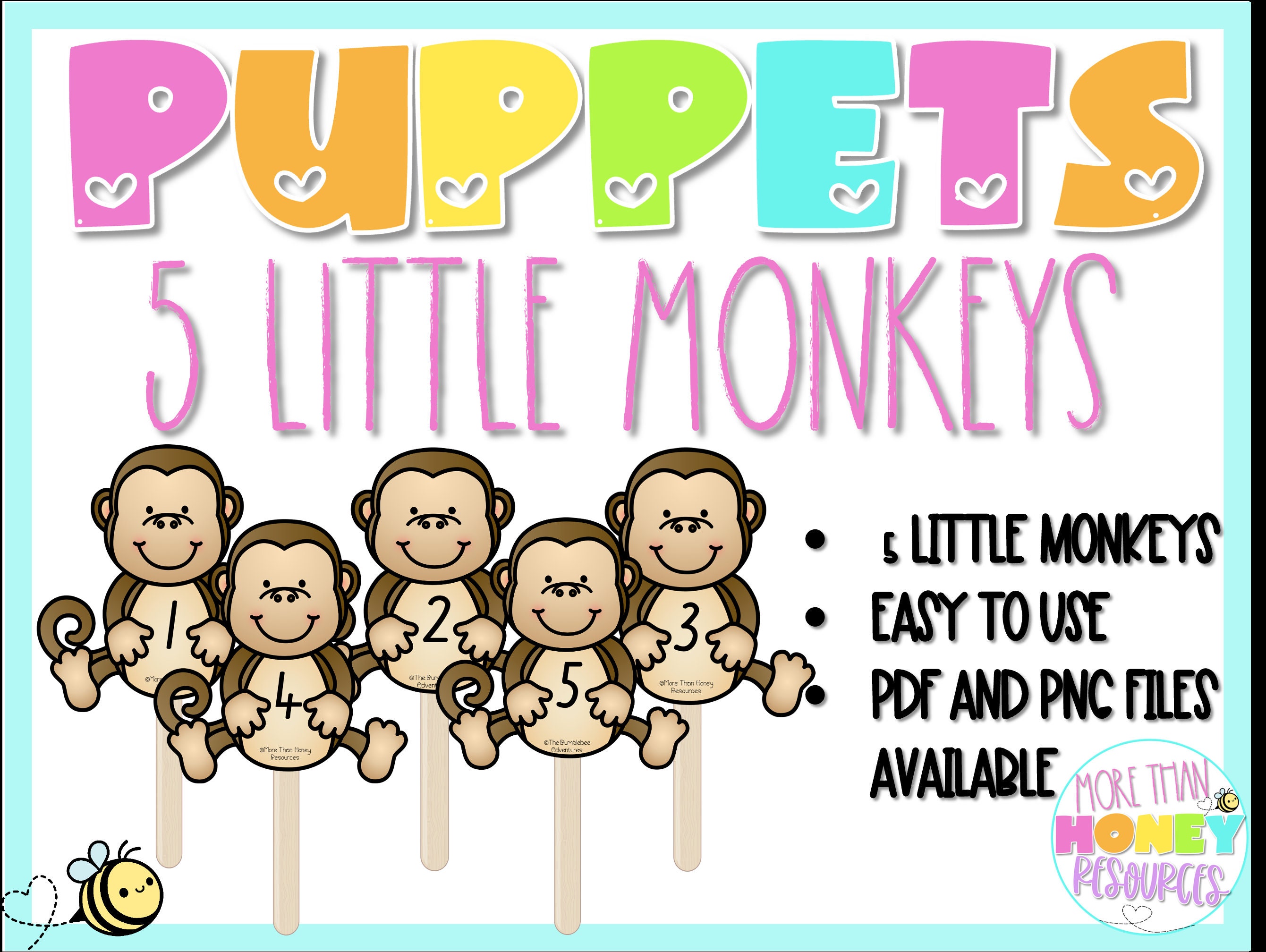 5 Little Monkeys Crazy Monkeys Puppets Preschool Props Sing A - Etsy