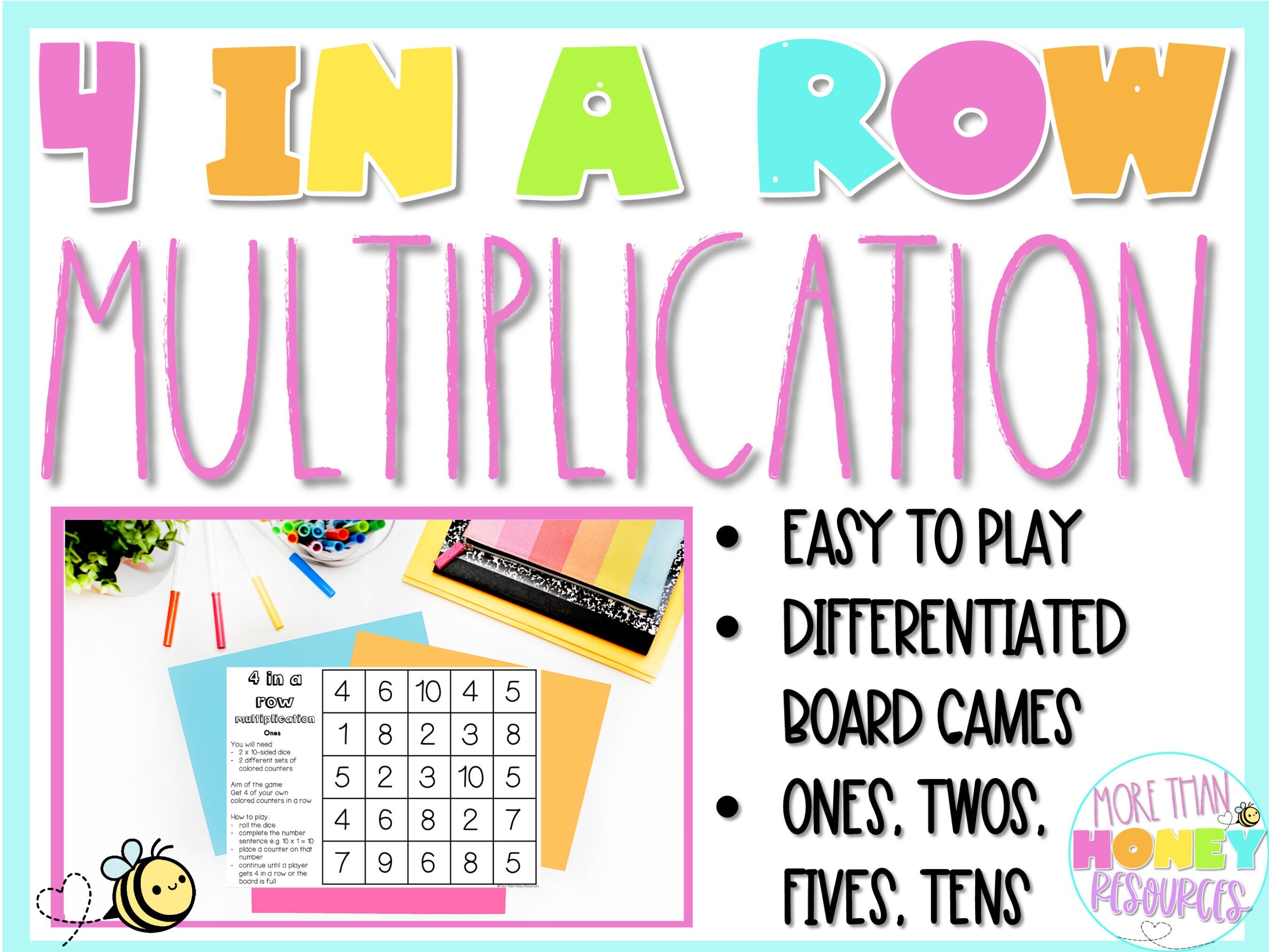 Four in a Row Multiplication Facts Maths Board Game - Etsy