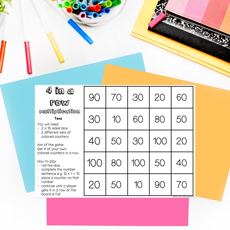 Four in a Row Multiplication Facts Maths Board Game - Etsy