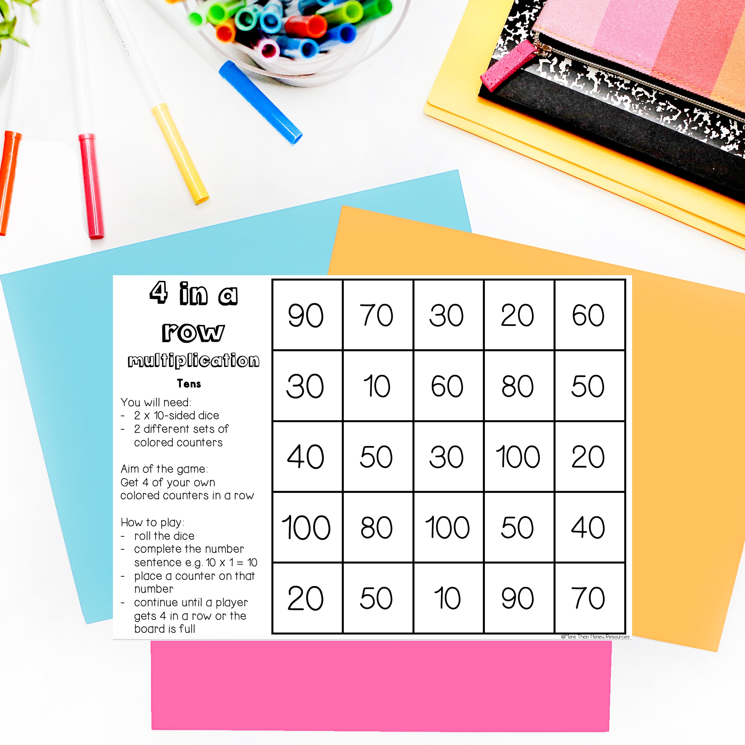 Four in a Row Multiplication Facts Maths Board Game - Etsy