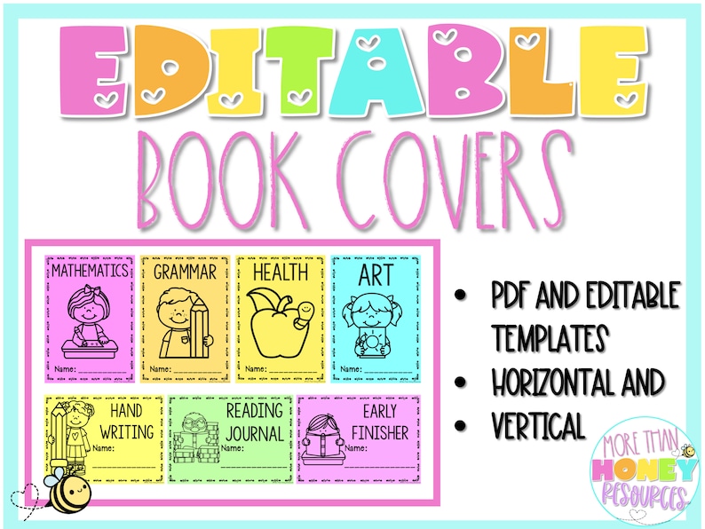 Editable Book Covers - Student Subject Classroom - Etsy