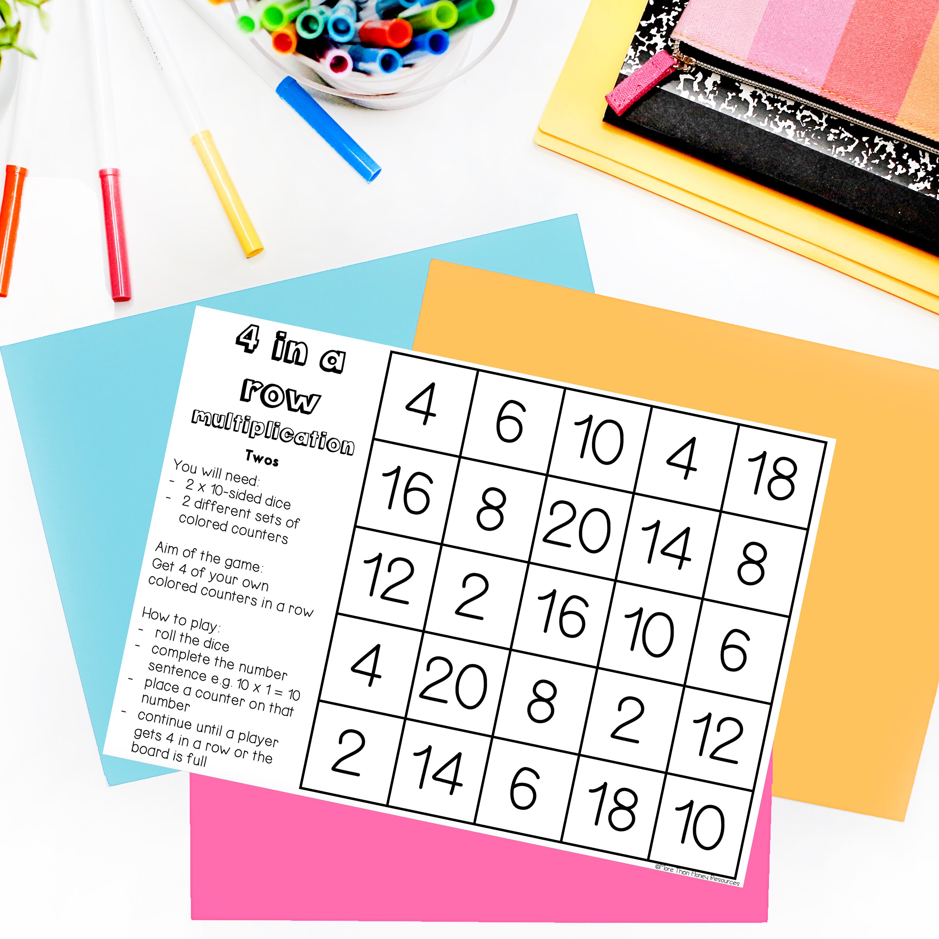 Four in a Row Multiplication Facts Maths Board Game - Etsy