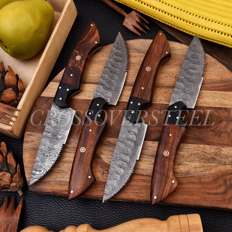 Hand Forged Damascus Steel Steak Knives BBQ Steak Knife - Etsy Canada