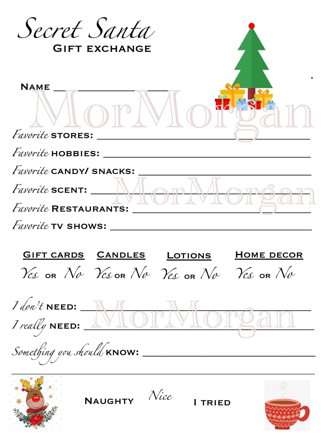 Secret-santa Gift Exchange Printable Worksheet Questionnaire! - Etsy