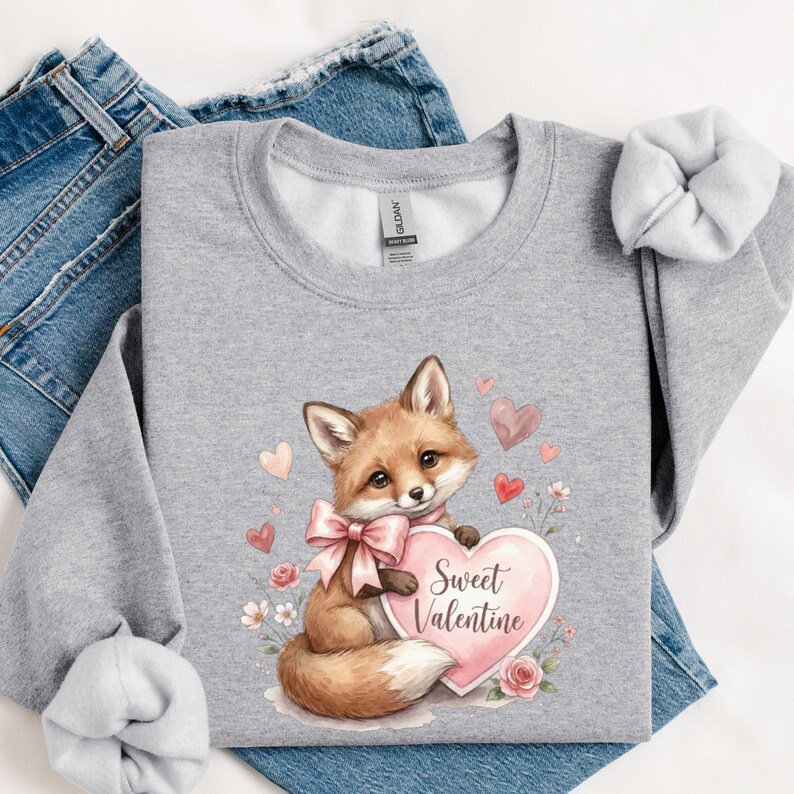 Cute Sweet Valentine Fox Shirt, Watercolor Fox Heart Design, Valentine ...