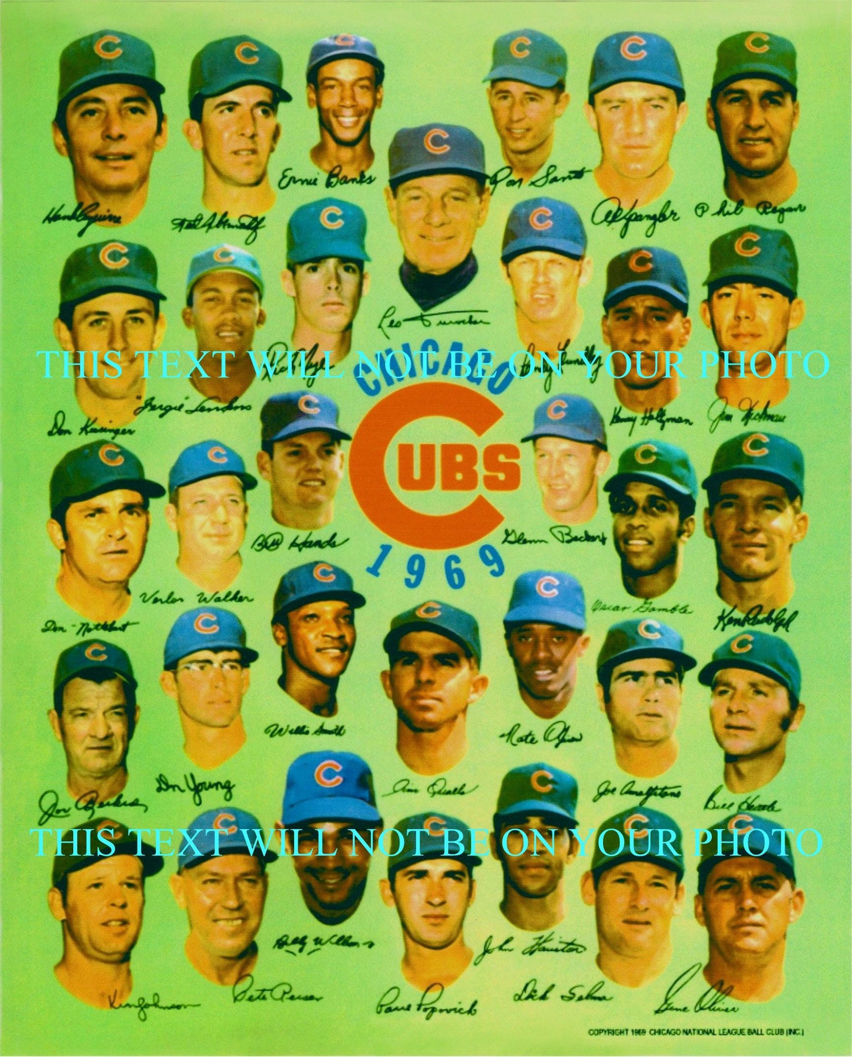 1969 Chicago Cubs Legendary Team Signed Facsimile Autographed 8x10 ...
