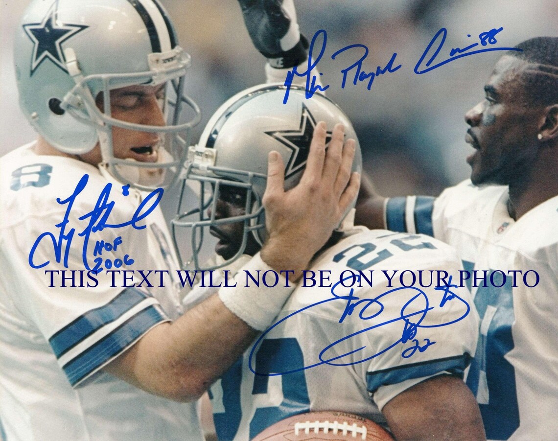 Dallas Cowboys Troy Aikman Emmitt Smith and Michael Irvin Signed Autograph Autographed 8x10 ...