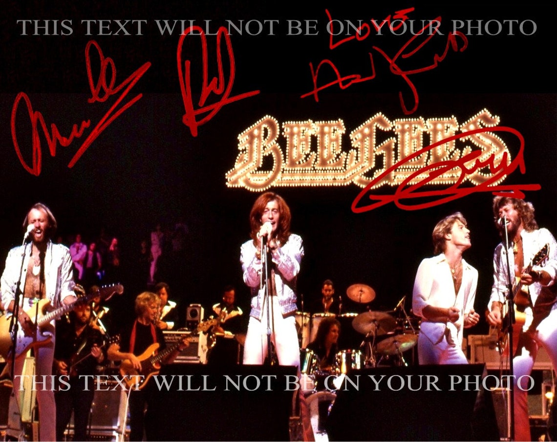 THE BEE GEES Group Band All 4 With Andy Gibb, Barry, Robin and Maurice Gibb Signed Autograph ...