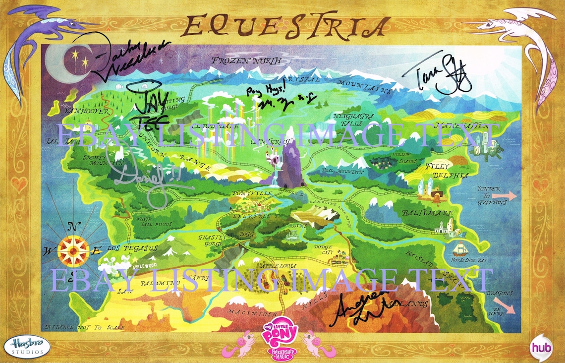 My Little Pony Equestria Map Cast Tara Strong Andrea Libman Signed ...