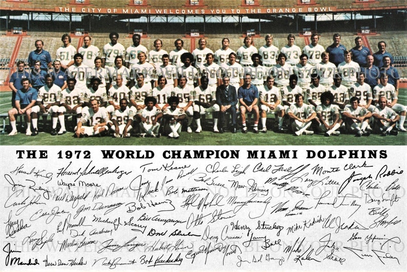 1972 MIAMI DOLPHINS Championship Team Signed Autograph Autographed 6x9 ...