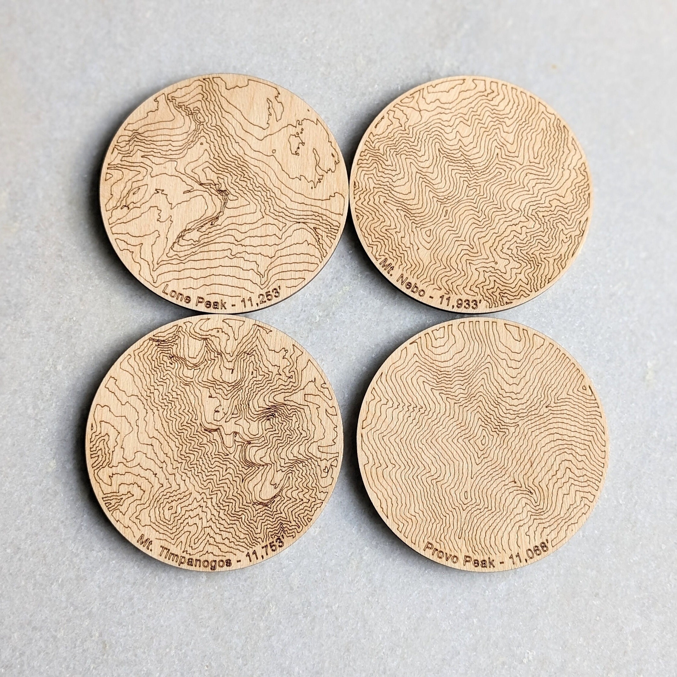 Utah Valley Wasatch Mountains Wooden Coasters Utah Topo Mountains ...