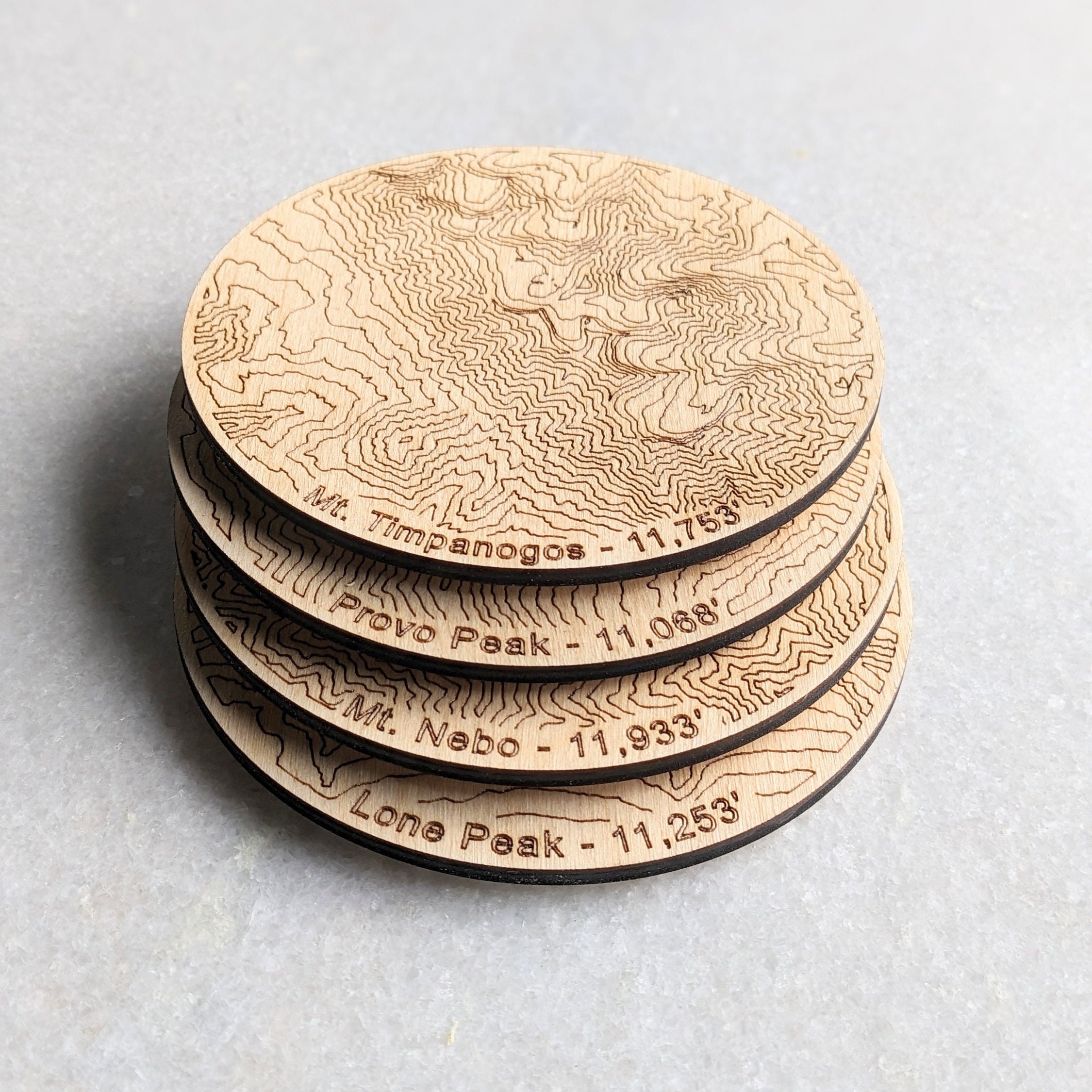 Utah Valley Wasatch Mountains Wooden Coasters Utah Topo Mountains ...