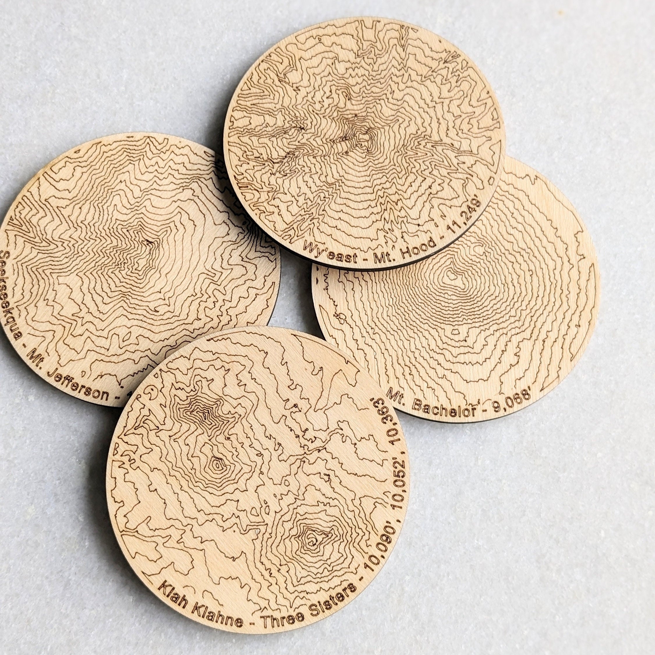 Oregon Volcano Wooden Coasters Pacific Northwest Mountains Topographic ...