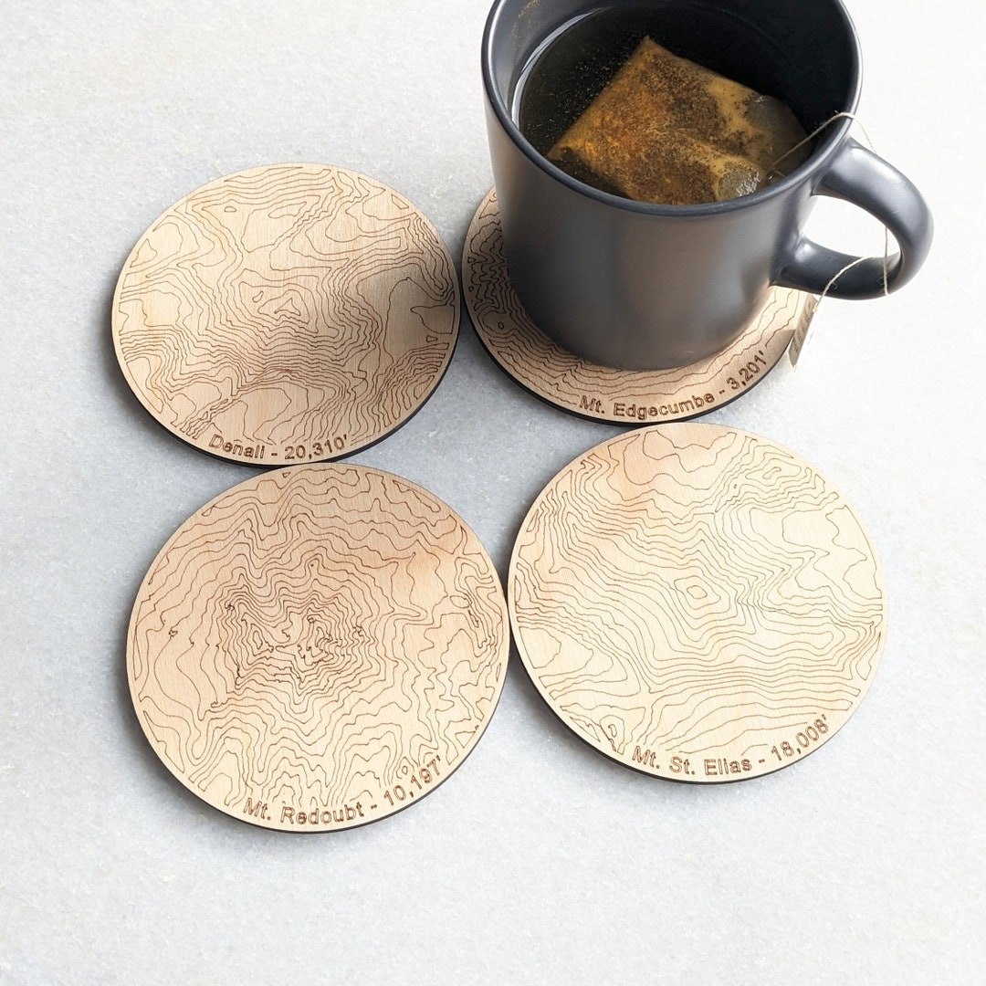 Alaska Mountains - Wooden Coasters - Denali - Alaska Topo Mountains ...