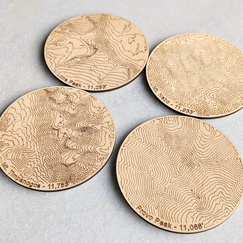 Utah Valley Wasatch Mountains Wooden Coasters Utah Topo Mountains ...