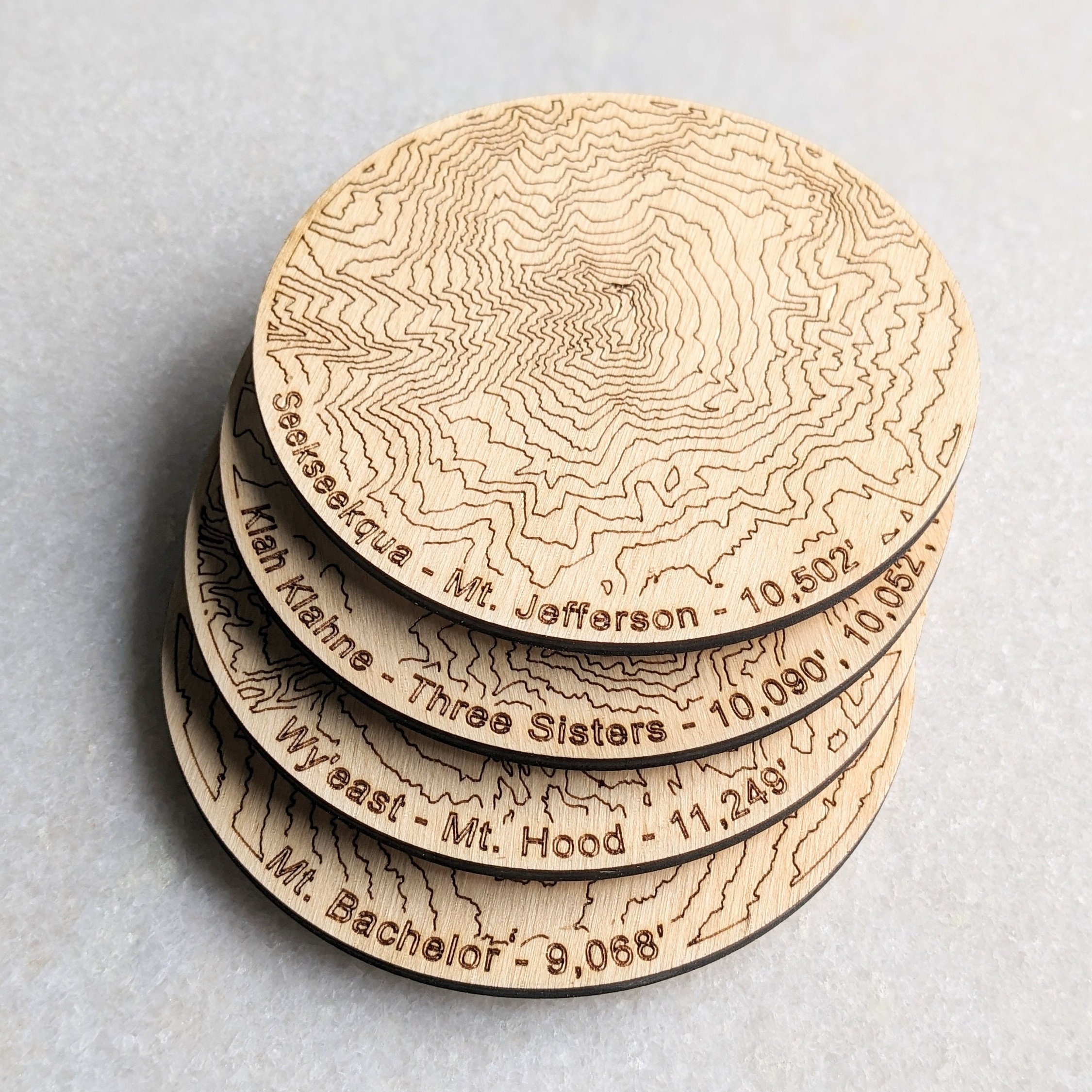Oregon Volcano Wooden Coasters Pacific Northwest Mountains Topographic ...