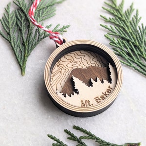 Set of Four 3D Wooden Christmas Ornaments Mount Baker Rainier Adams ...