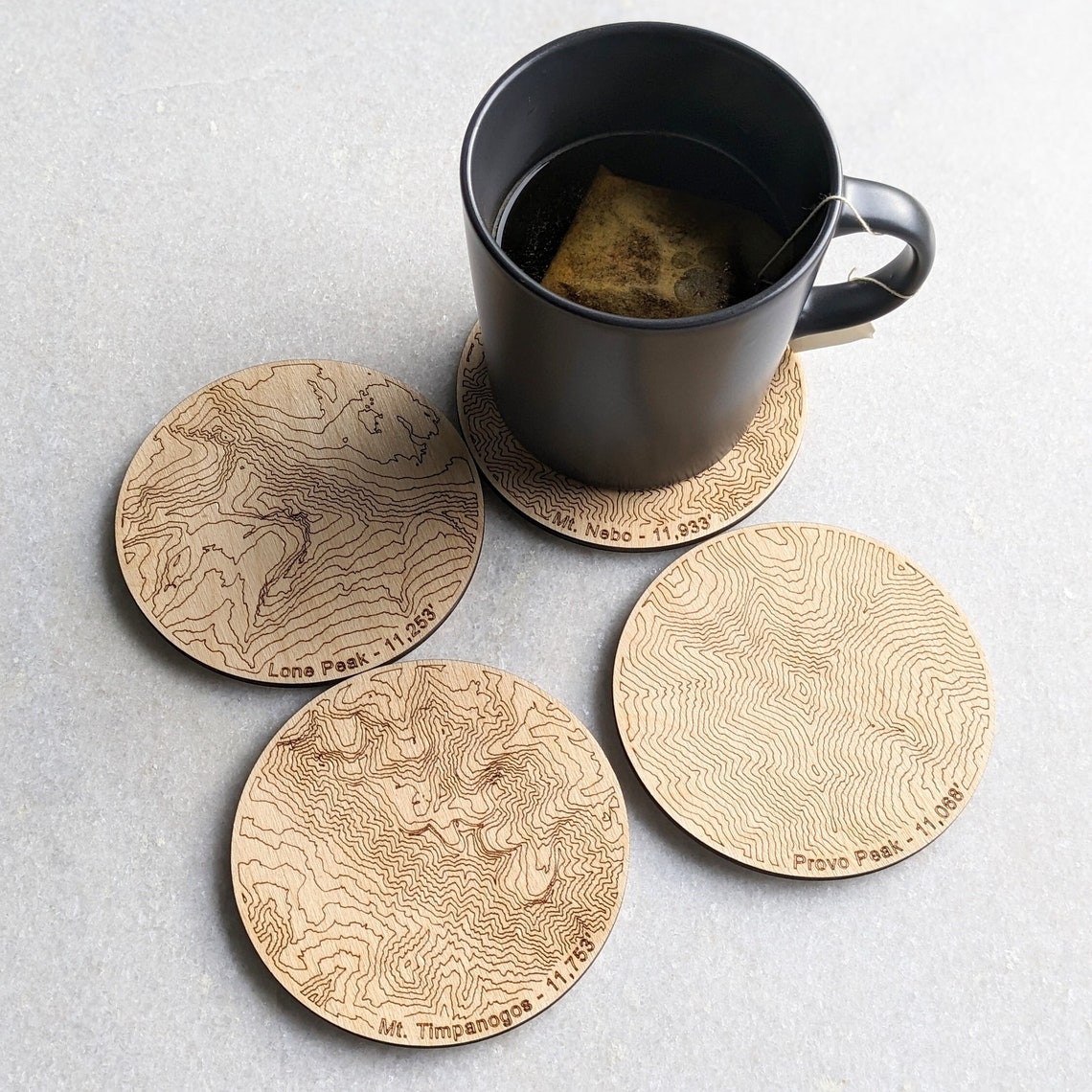 Utah Valley Wasatch Mountains Wooden Coasters Utah Topo Mountains ...